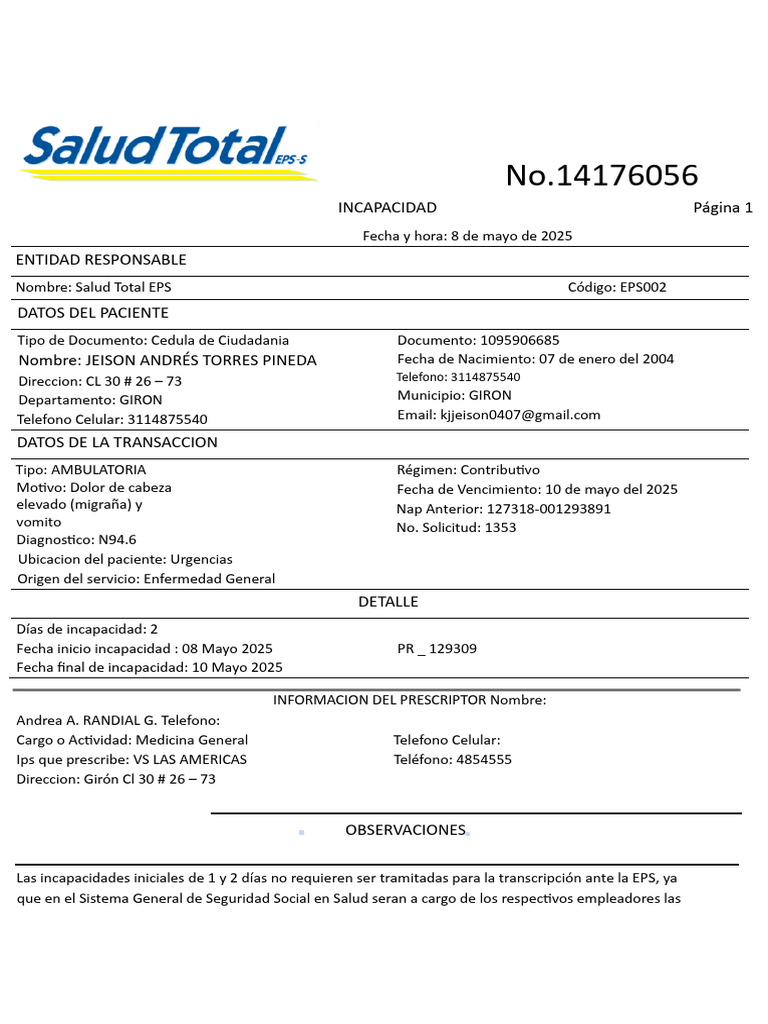 Incapacidad Salud Total 1 | PDF | Cuidado de la salud | Programas sociales
