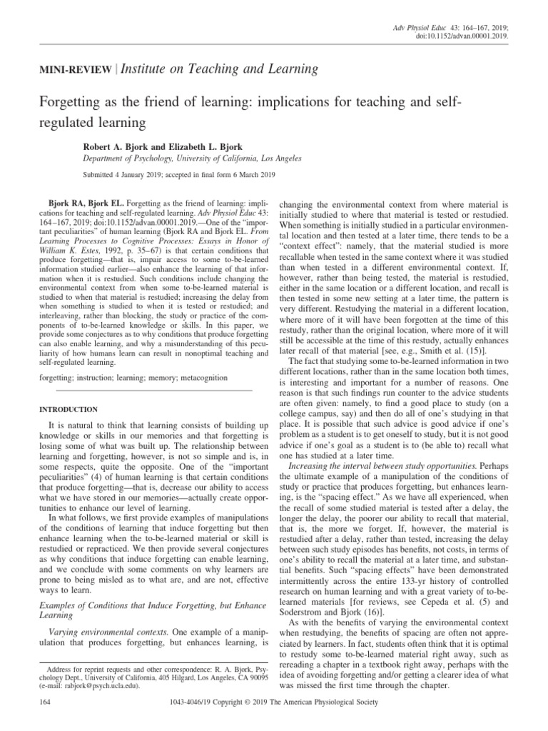 Lecture 3 - Forgetting as the Friend of Learning Implications for Teaching and Self-regulated ...
