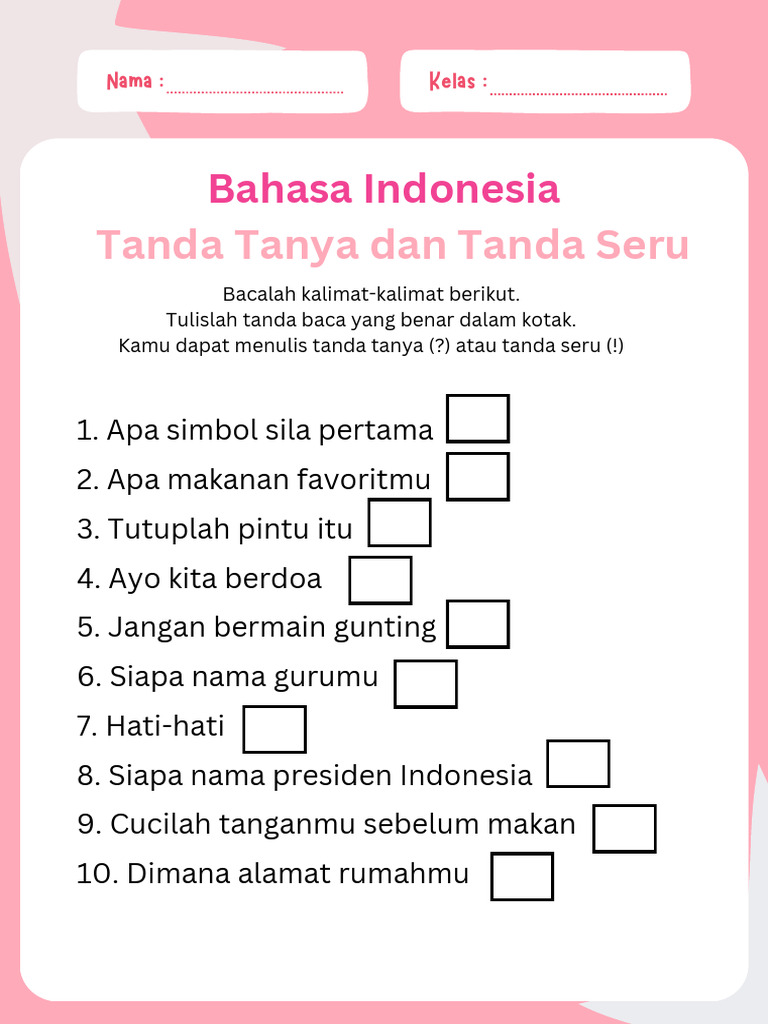 LKPD Bahasa Indonesia Kelas 1 Tanda Tanya Dan Tanda Seru Compress | PDF