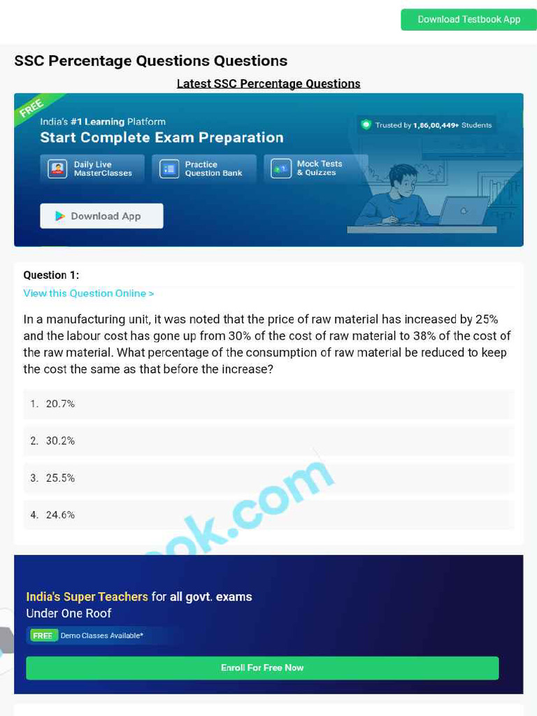 SSC Percentage Questions 637ef160e3a81070bf0d473d | PDF