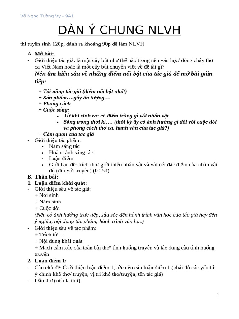 Dàn Ý Chung | PDF