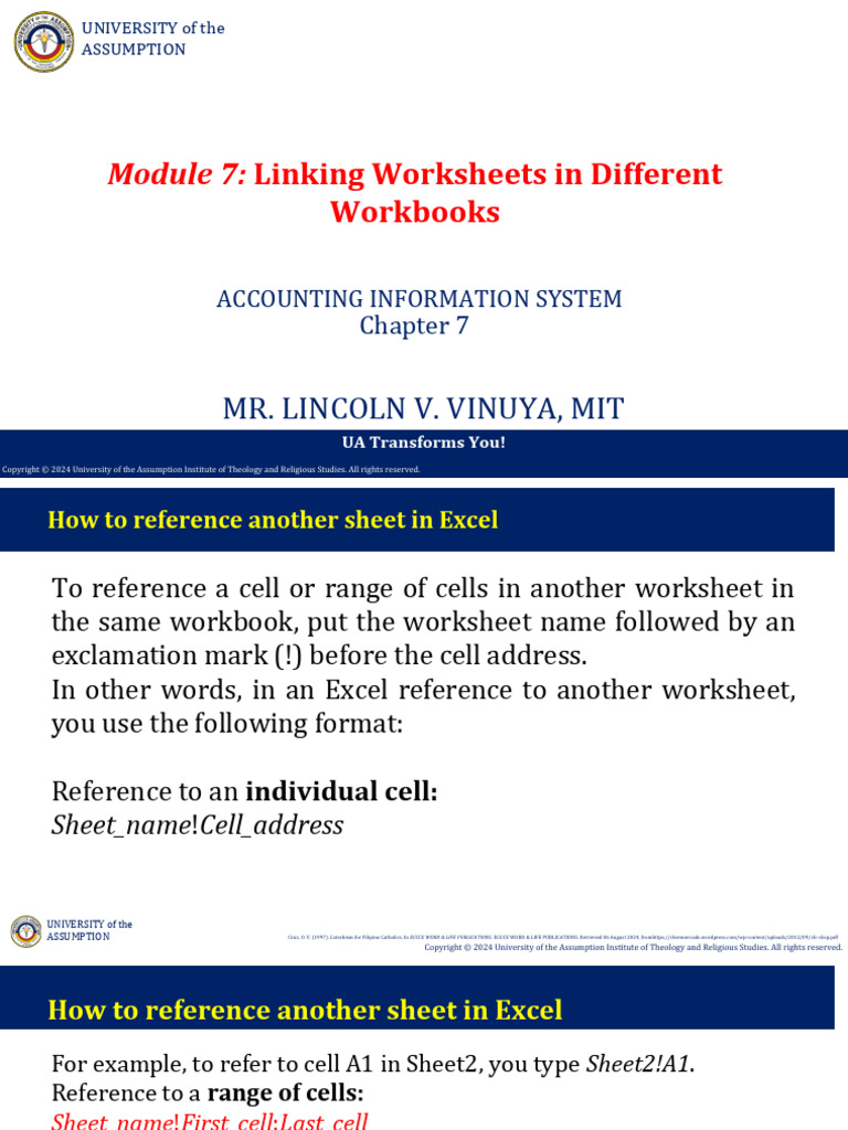 AIS Chapter 7 - Linking Worksheets in Different Workbooks | PDF | Microsoft Excel | Software
