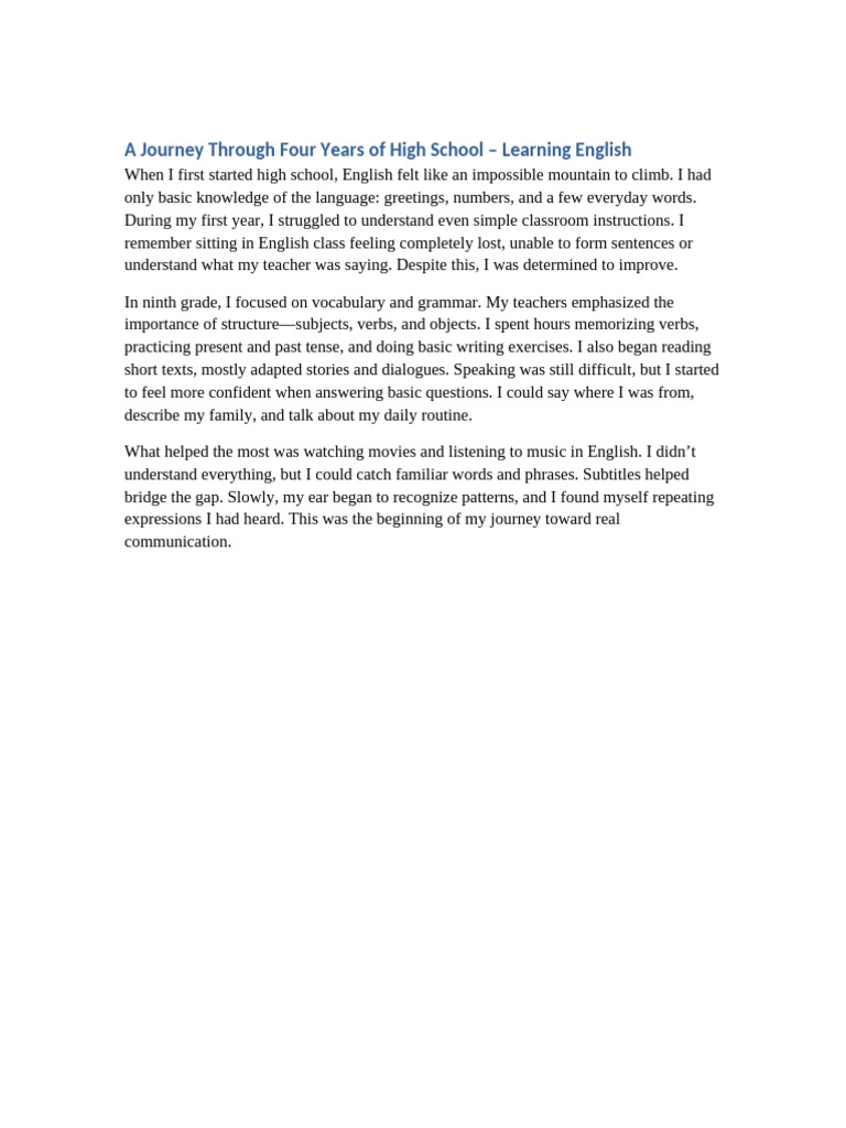 My High School English Journey | PDF | English Language | Cognitive Science