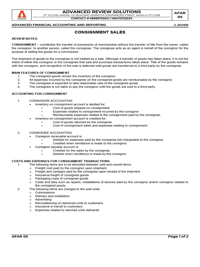 Consignment Sales Accounting Guide | PDF | Business