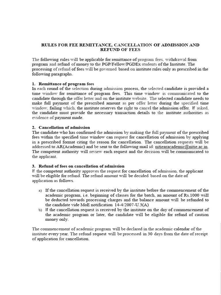 Rules For Refund of Fees | PDF | Payments