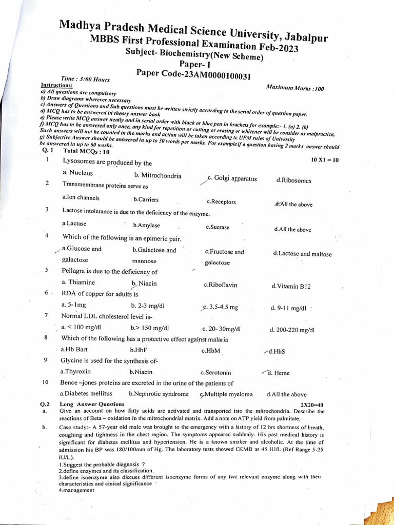 Biochemistry Pyq Papers Mpmsu | PDF | Gene | Biochemistry