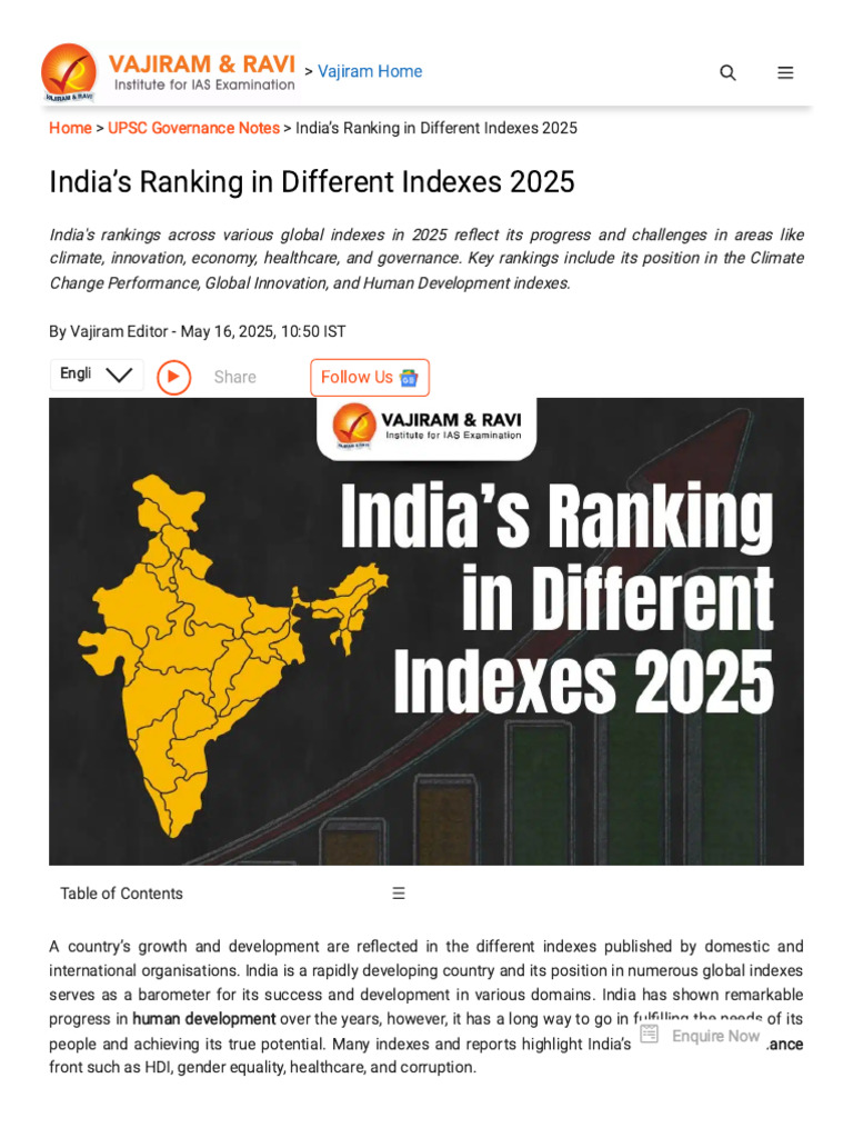 India’s Global Index Rankings 2025 | PDF | Developing Country | Governance
