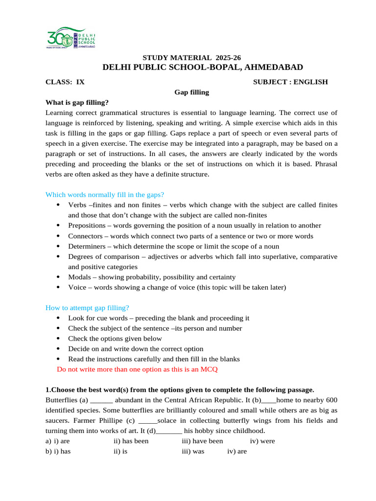 Gap Filling Exercises-English | PDF | Verb | Word