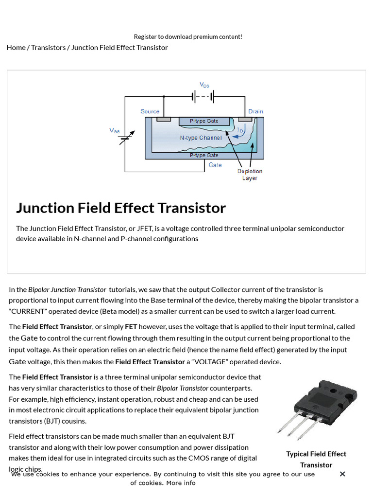 Junction Field Effect Transistor or JFET Tutorial | PDF | Field Effect Transistor | Transistor