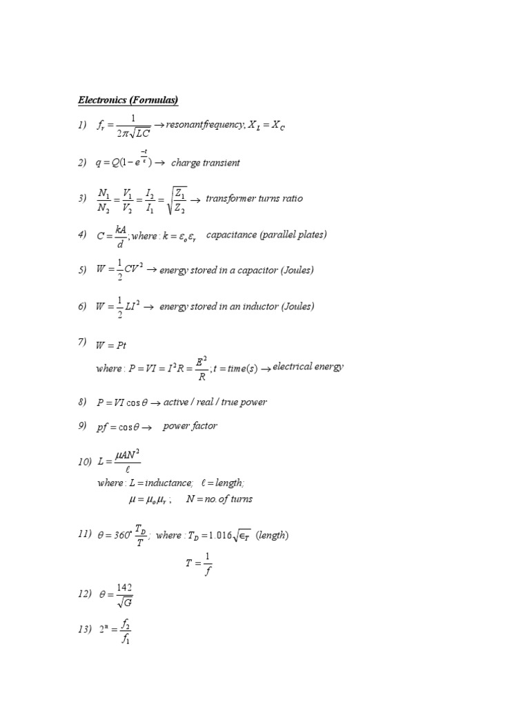 Electronics Formulas | PDF