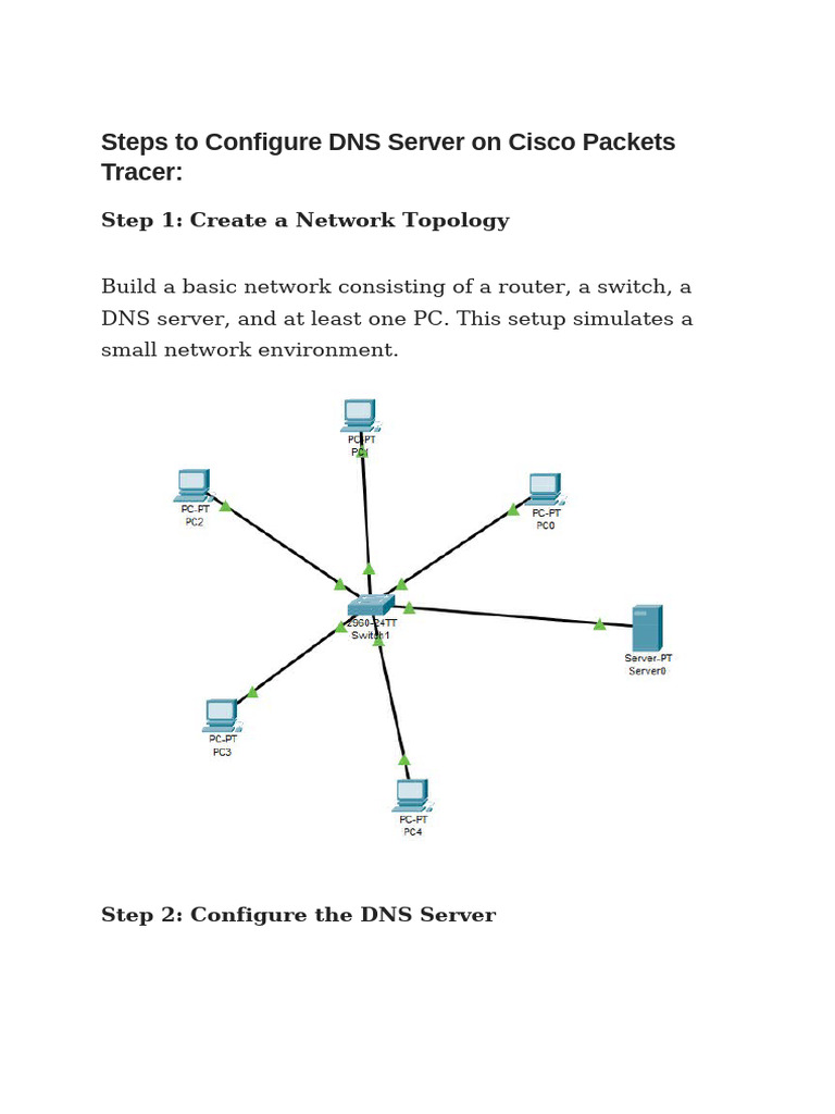 Steps To Configure DNS Server On Cisco Packets Tracer | PDF