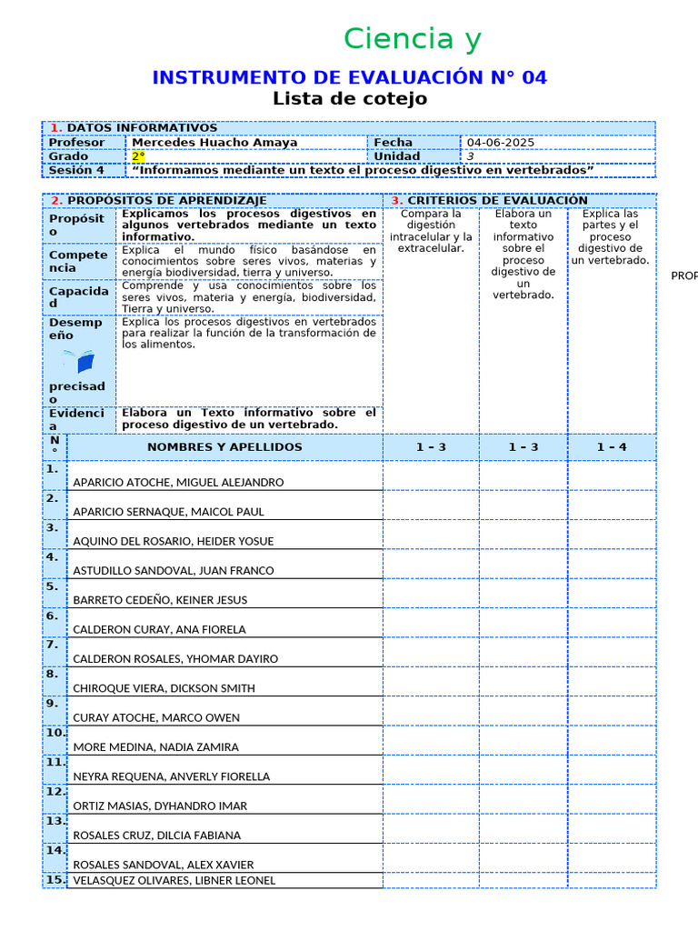 INSTRUMENTO 4 - Informamos Mediante Un Texto El Proceso Digestivo en Vertebrados - CYT - 2° | PDF