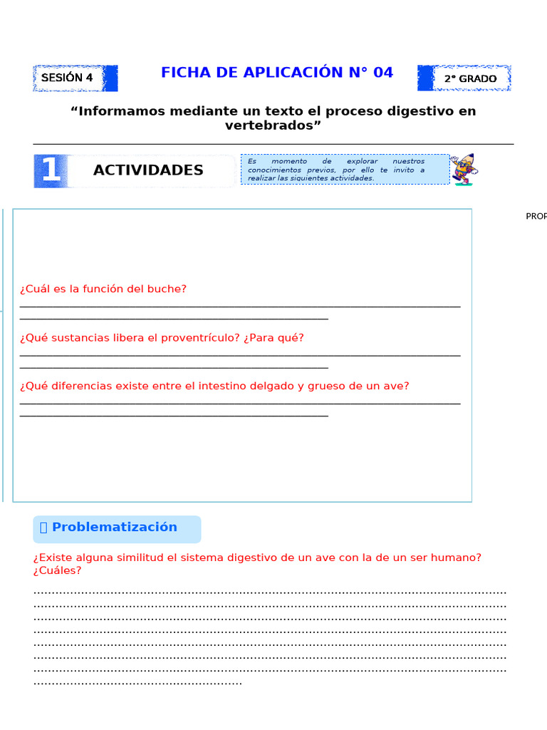 FICHA 4 - Informamos Mediante Un Texto El Proceso Digestivo en Vertebrados - CYT - 2° | PDF ...