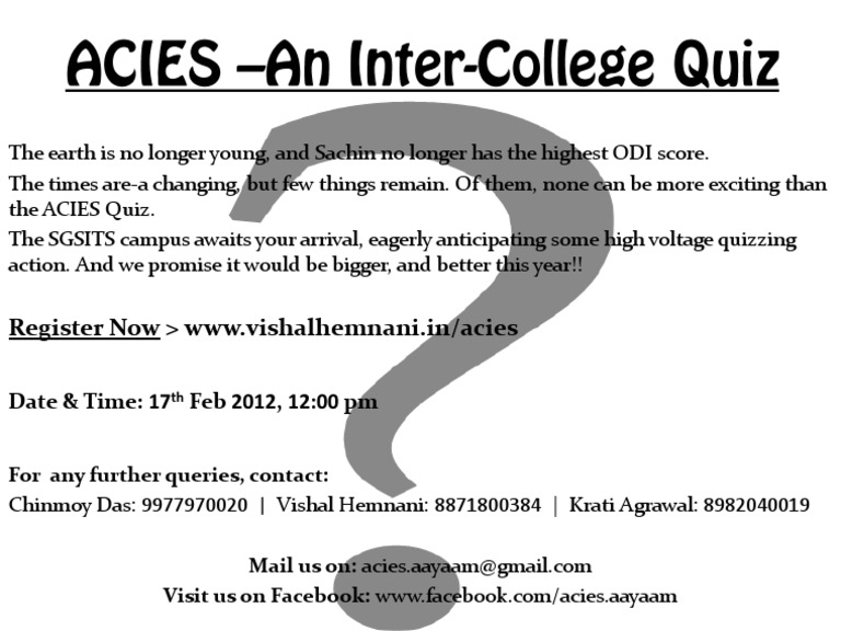 ACIES Inter-College Quiz 2012 Event | PDF | Career & Growth