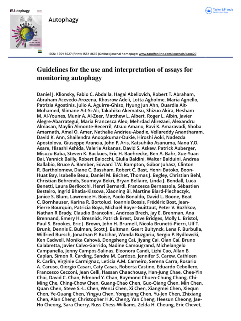 Guidelines for the Use and Interpretation of Assays for Monitoring Autophagy | PDF