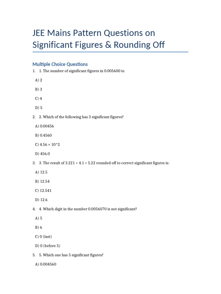 JEE Mains: Significant Figures Quiz | PDF | Significant Figures | Numbers
