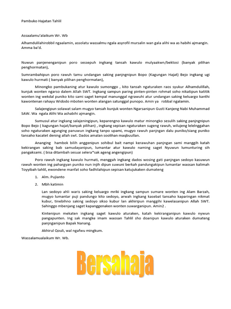 Pembukaan Tahlilan | PDF