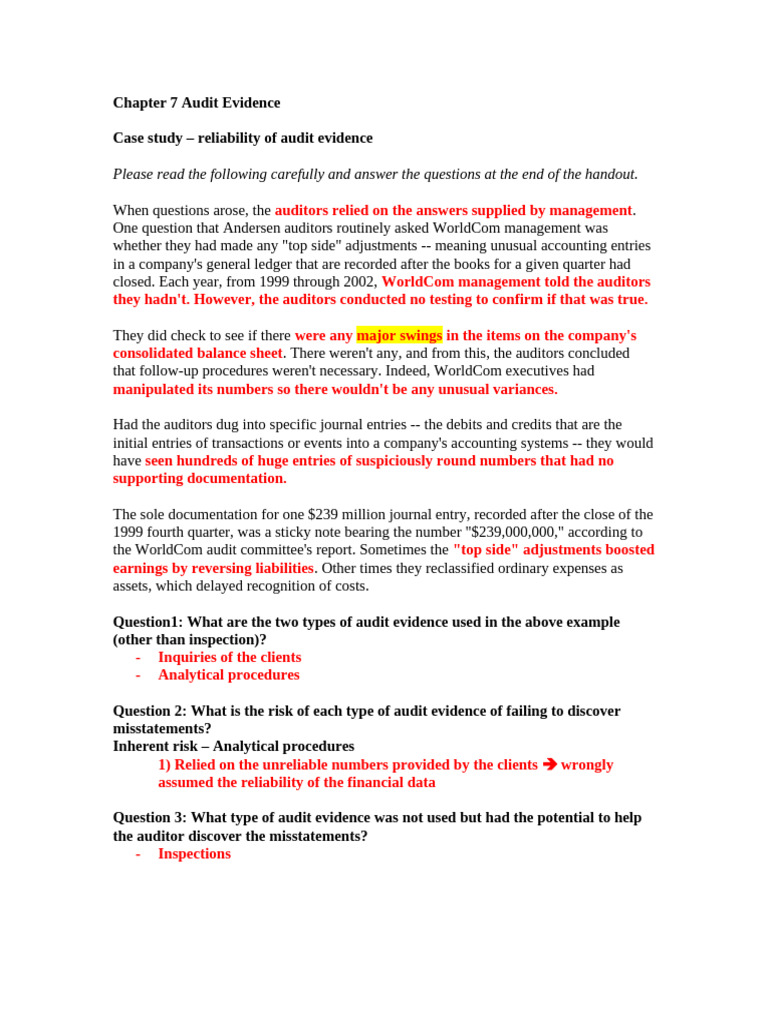 WorldCom Audit Evidence Case Study | PDF