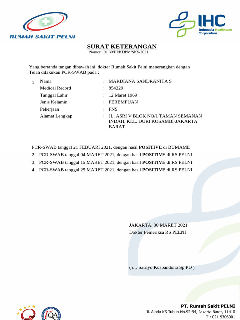 Surat Keterangan Fit to Work PNS | PDF