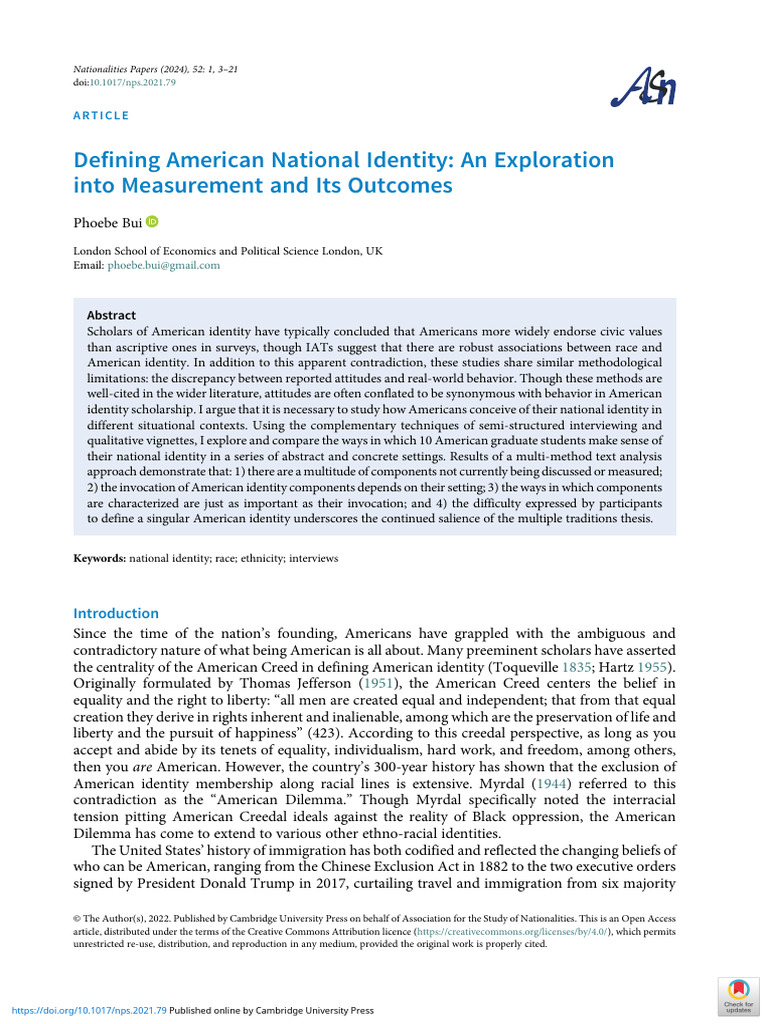 Defining American National Identity An Exploration Into Measurement and ...
