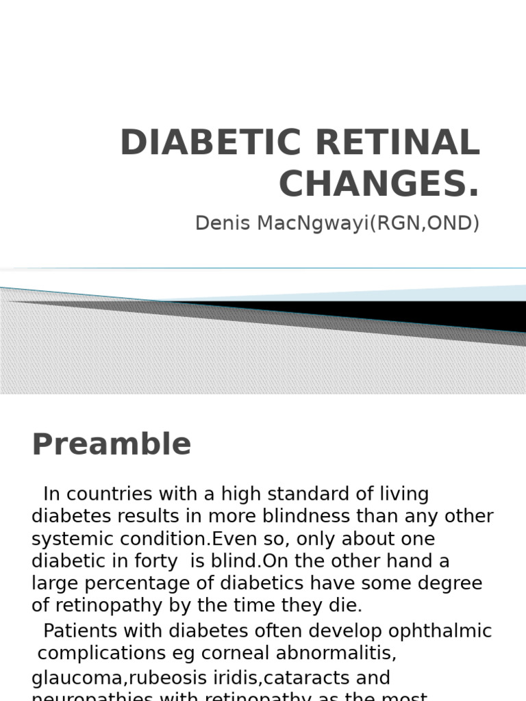 Diabetic Retinal Changes Overview | PDF | Human Diseases And Disorders ...