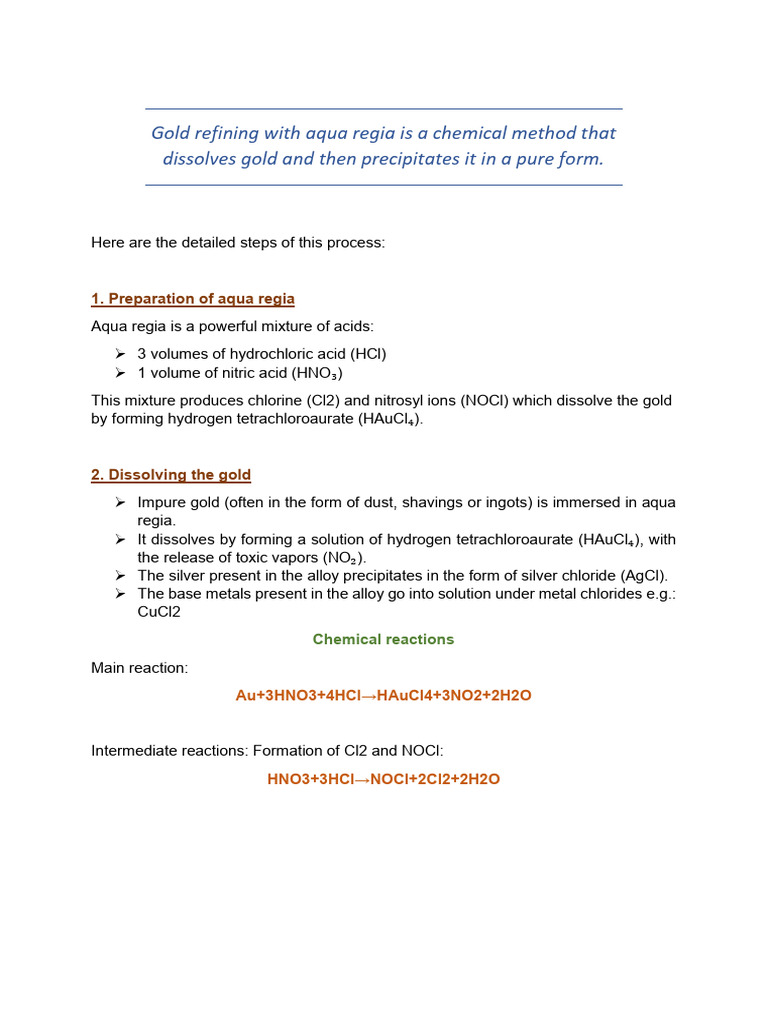 Gold Refining Using Aqua Regia Process | PDF | Nitric Acid | Chemical ...