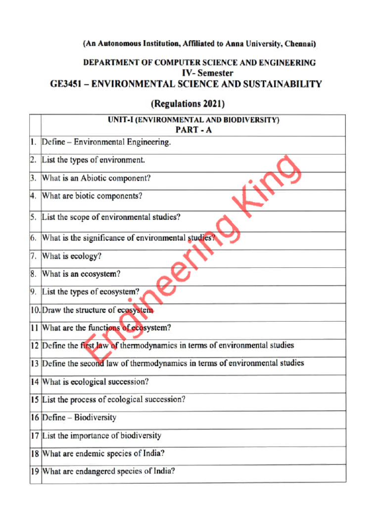 GE3451 Environmental Science Syllabus | PDF | Sustainability | Water ...