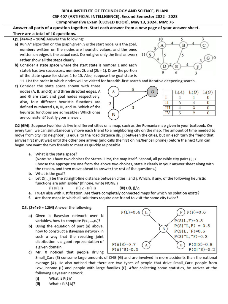 1158 CS F407 20240523111240 Comprehensive Exam Question Paper | PDF | Theoretical Computer ...
