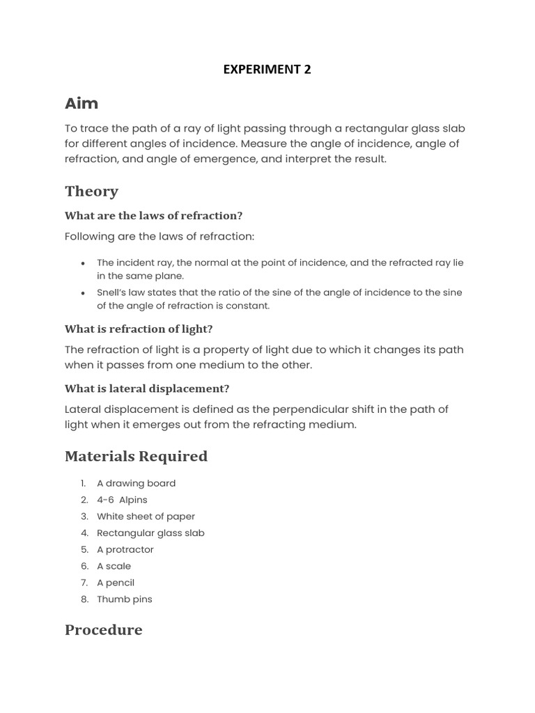EXPERIMENT 3-Class X-Glass Slab | PDF | Refraction | Angle