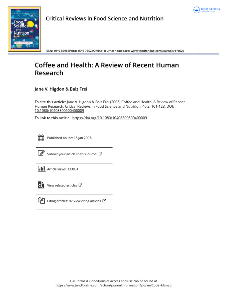 Coffee and Health A Review of Recent Human Research | PDF | Caffeine ...
