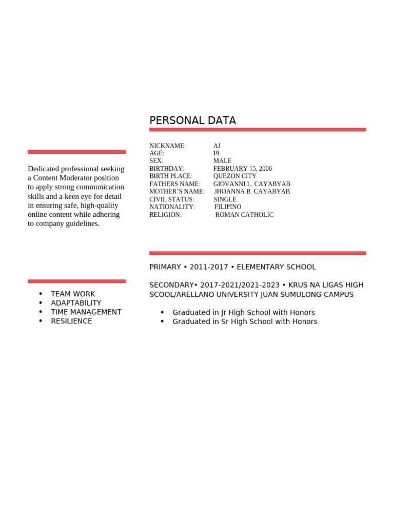 Albert Joel B. Cayabyab: Objective | PDF