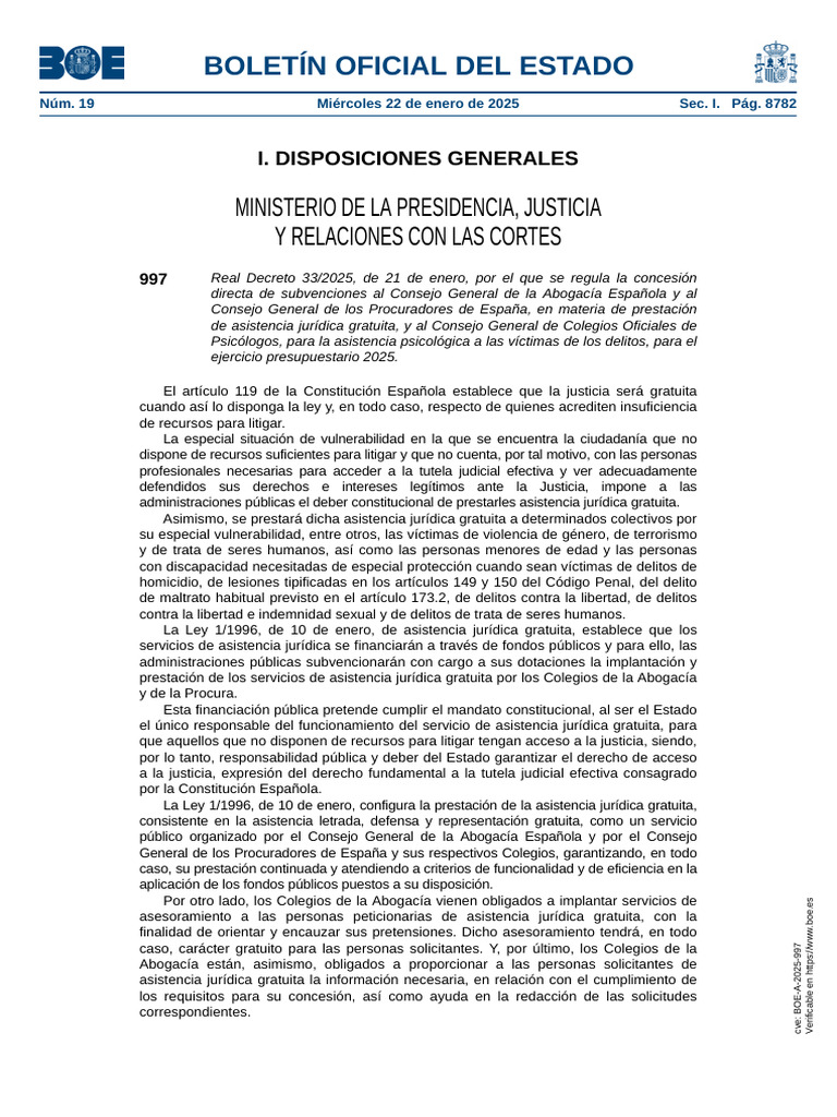Boe A 2025 997 | PDF | Asistencia legal | Abogado
