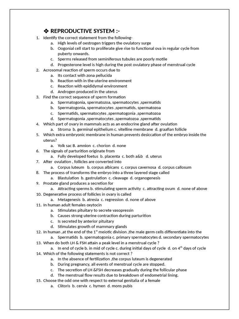 Human Reproductive System Mcq | PDF | Menstrual Cycle | Testicle