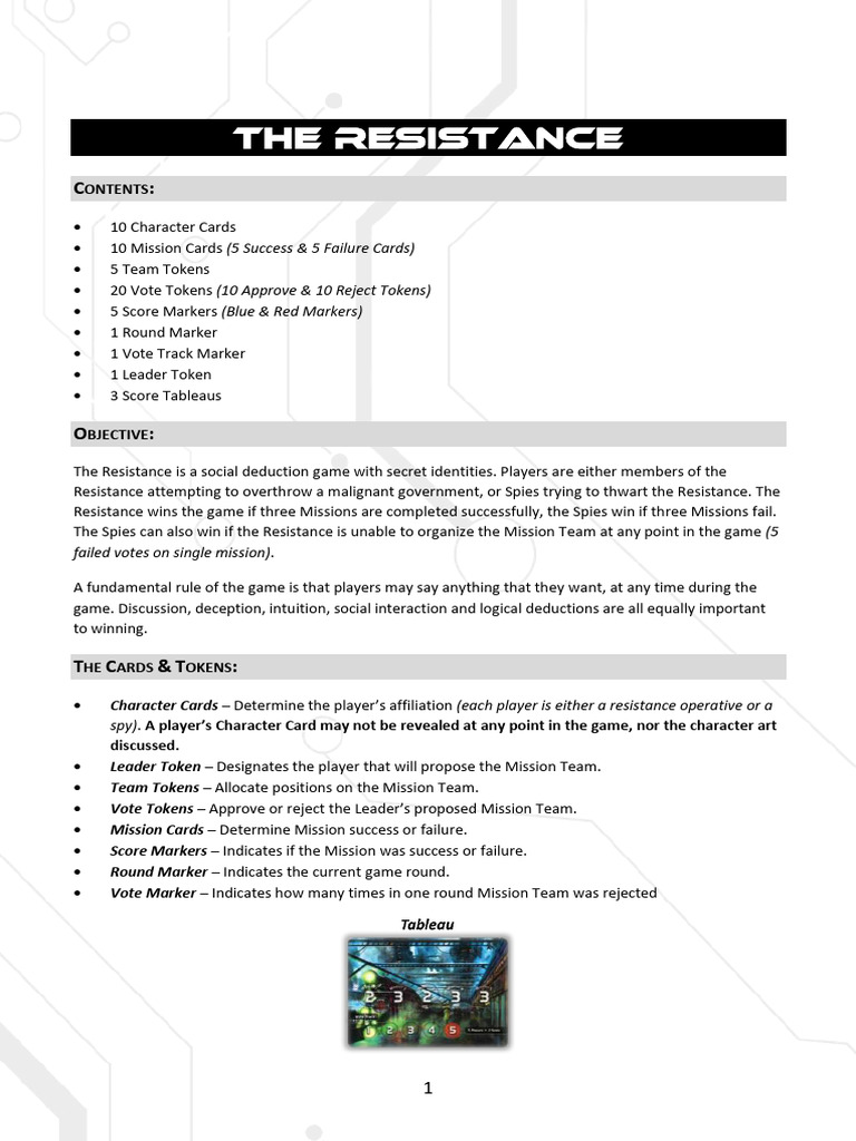 The Resisance Consolidated Rules v1-1 | PDF | Espionage