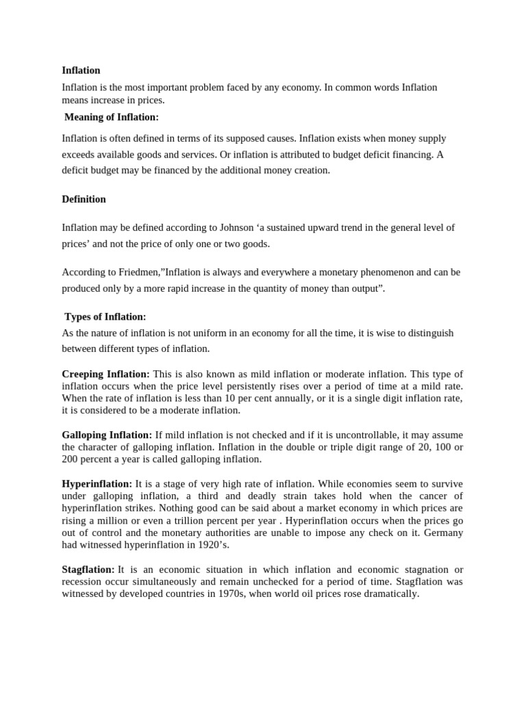 Inflation Cause and Effects | PDF | Inflation | Deflation