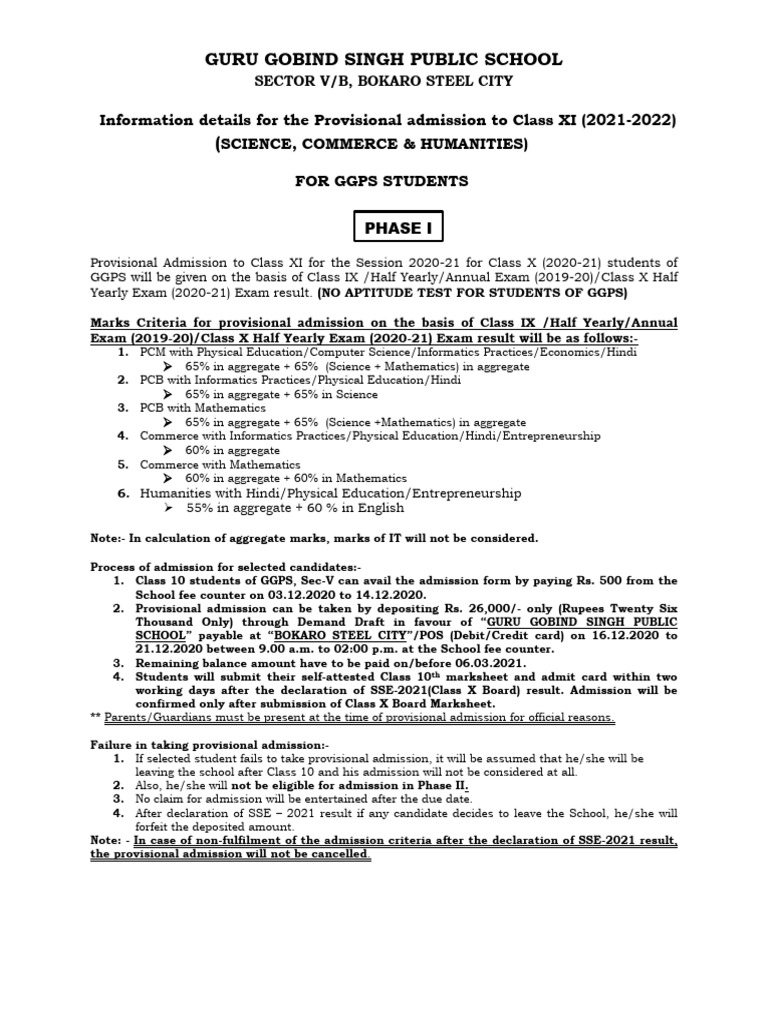 Notice For Class Xi Provisional Admission 2021-22-20127 | PDF