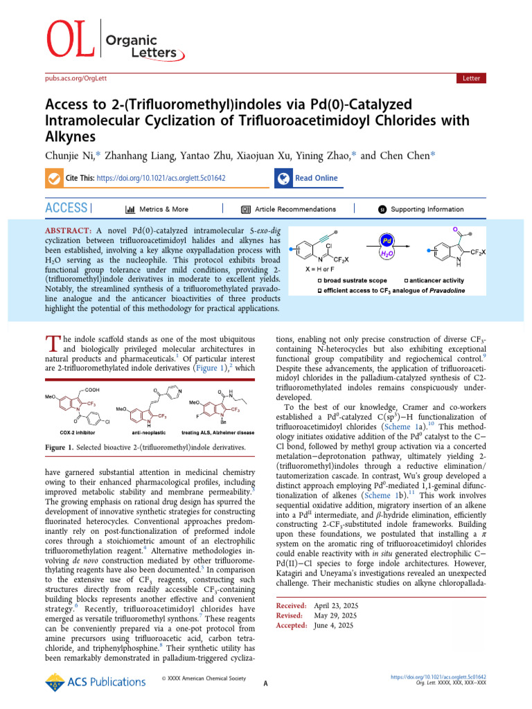 Ni Et Al 2025 Access To 2 (Trifluoromethyl) Indoles Via PD (0 ...
