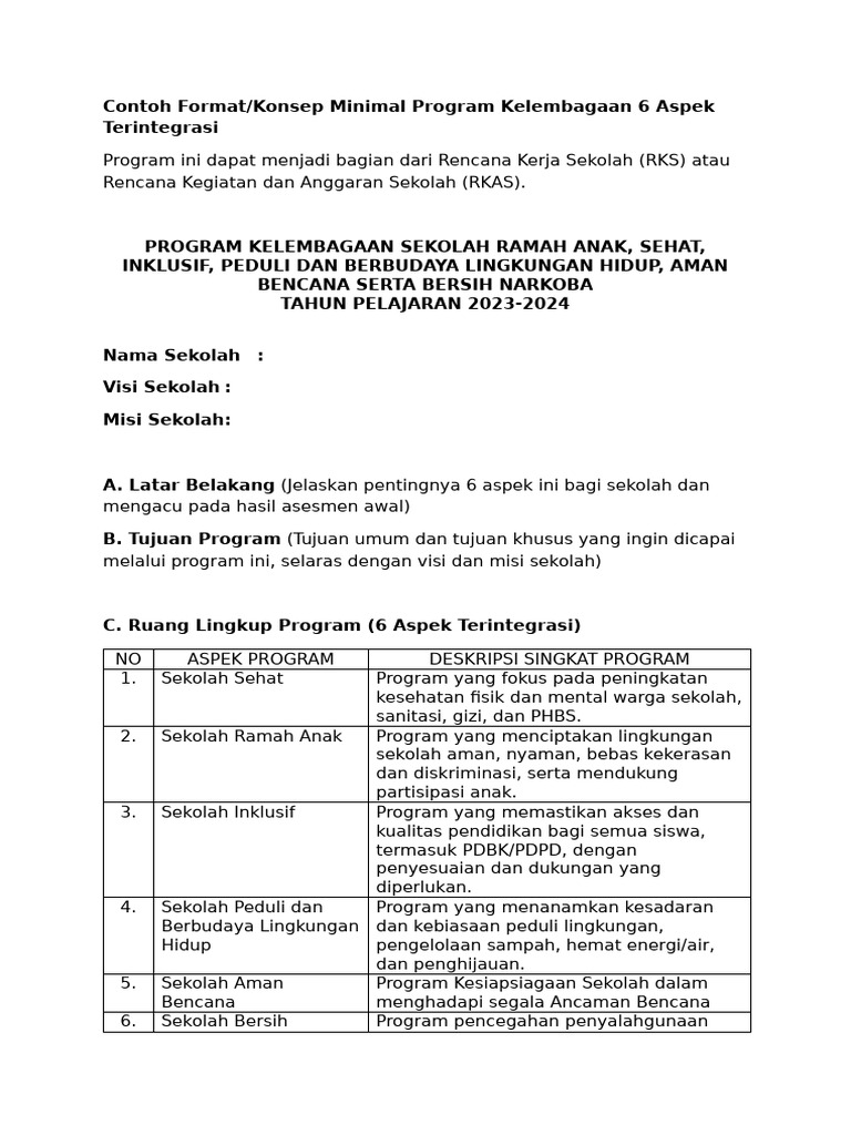 Contoh Rencana Program Dan Rencana Aksi | PDF