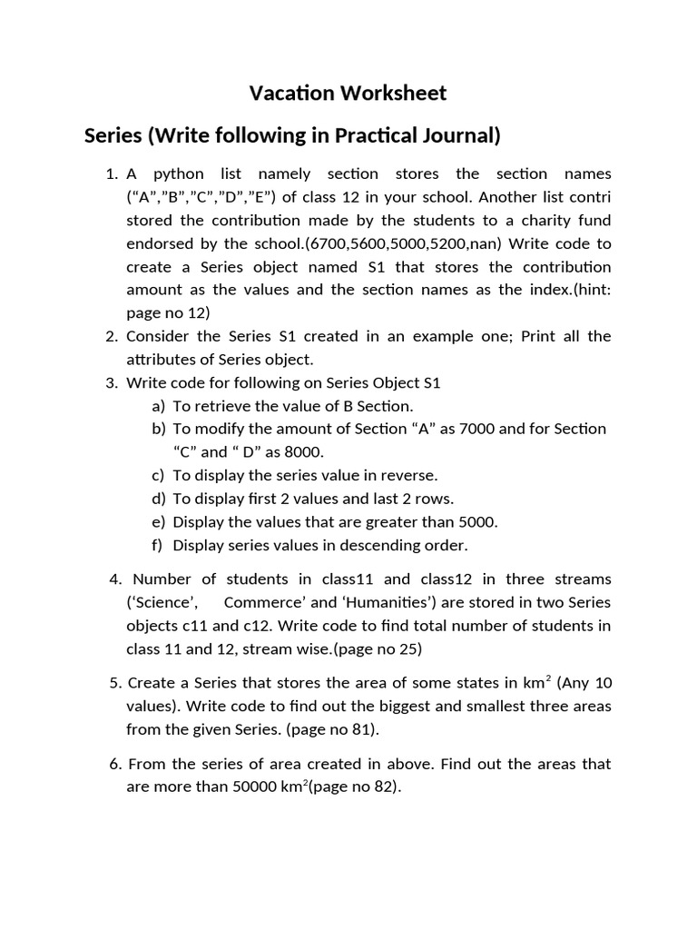 Vacation Worksheet-12th-IP | PDF