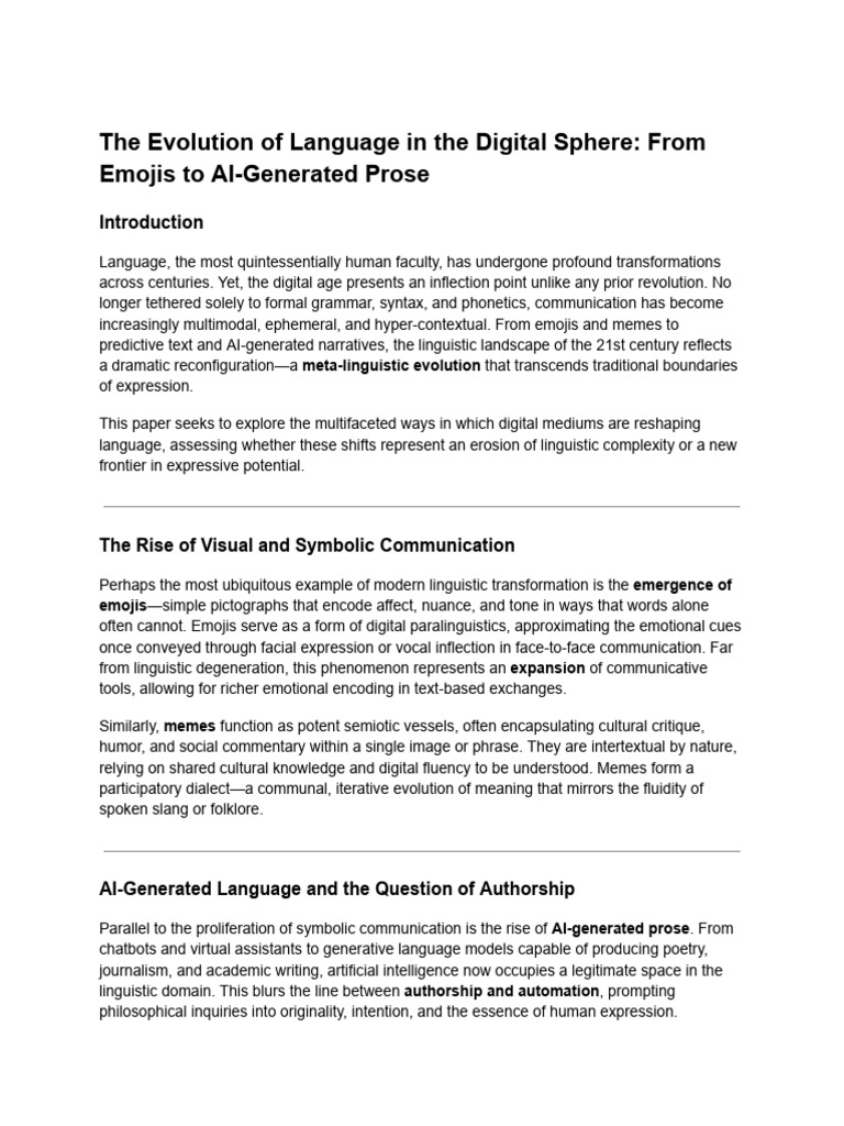 The Evolution of Language in The Digital Sphere - From Emojis To AI-Generated Prose | PDF ...