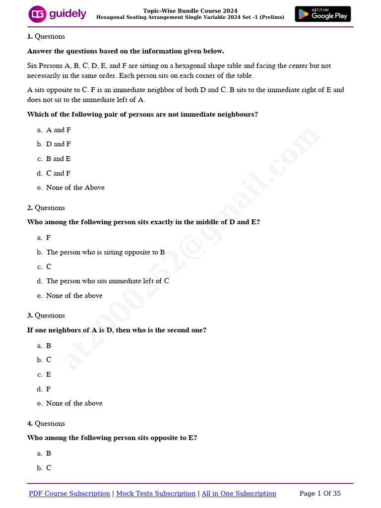 Hexagonal Seating Arrangement Single Variable Set 1 1726812965782 | PDF