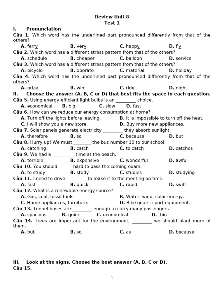 Grade 7 Review Test Unit 8 Pdf Energy Development Renewable Energy