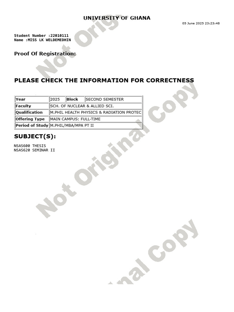 Please Check The Information For Correctness: University of Ghana | PDF