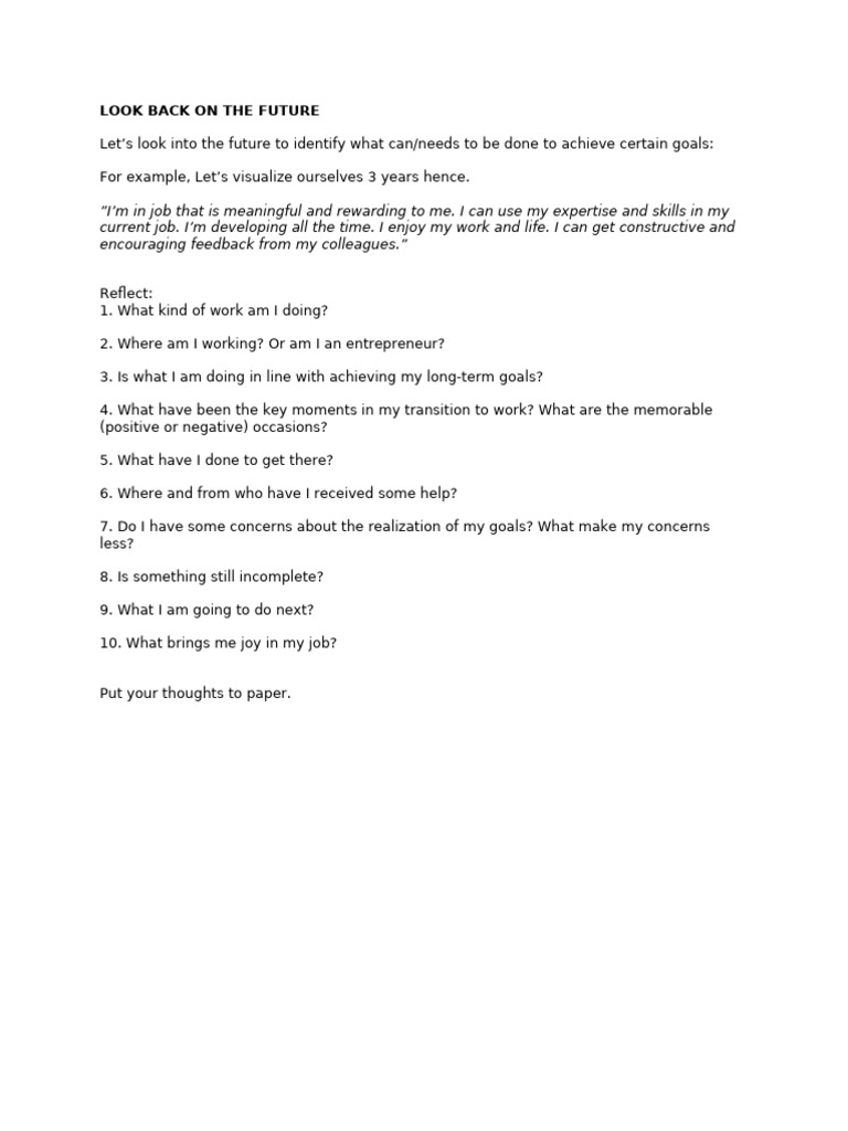 Future Career Reflection Guide | PDF
