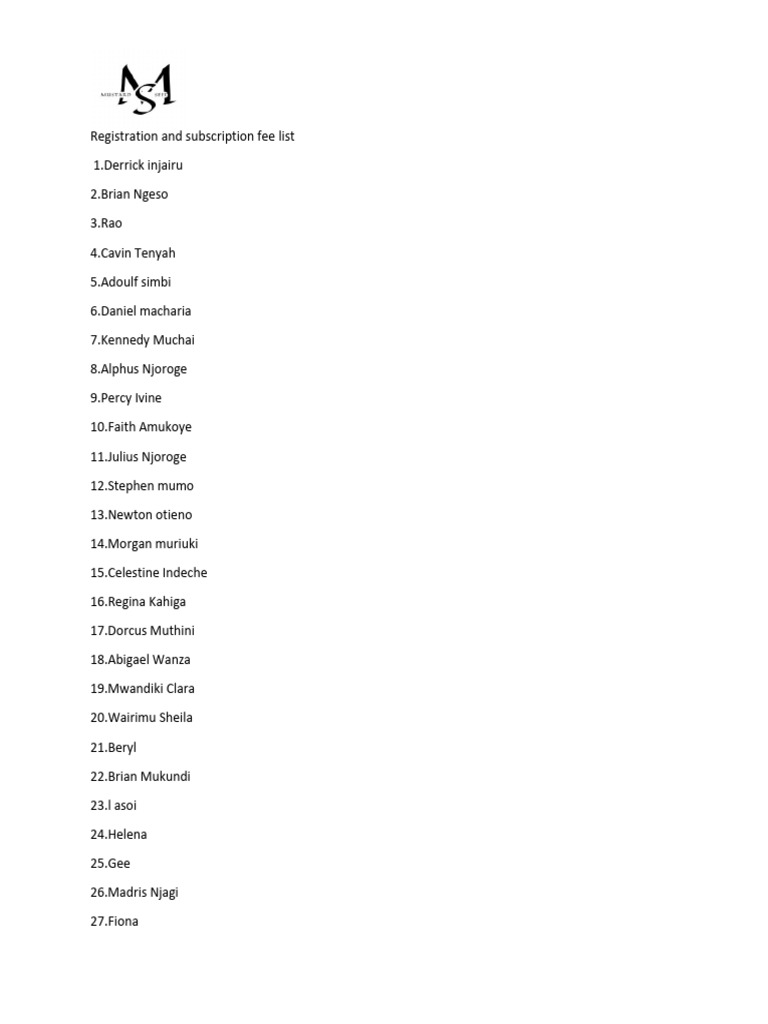 Registration and Subscription Fee List | PDF