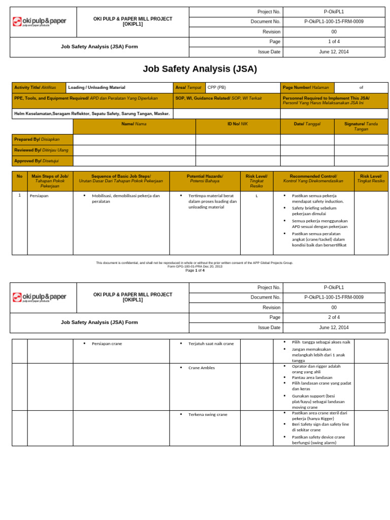 JSA Loading & Unloading Material Besi | PDF