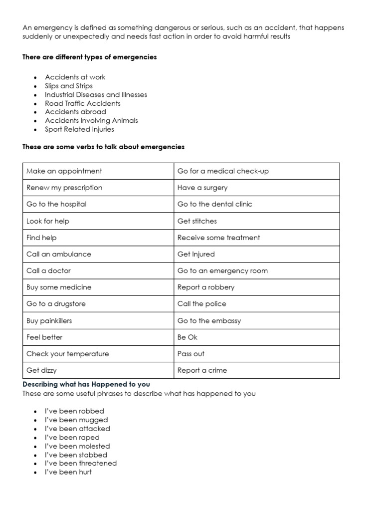 Emergency Useful Vocabulary | PDF | English Language | Clinical Medicine