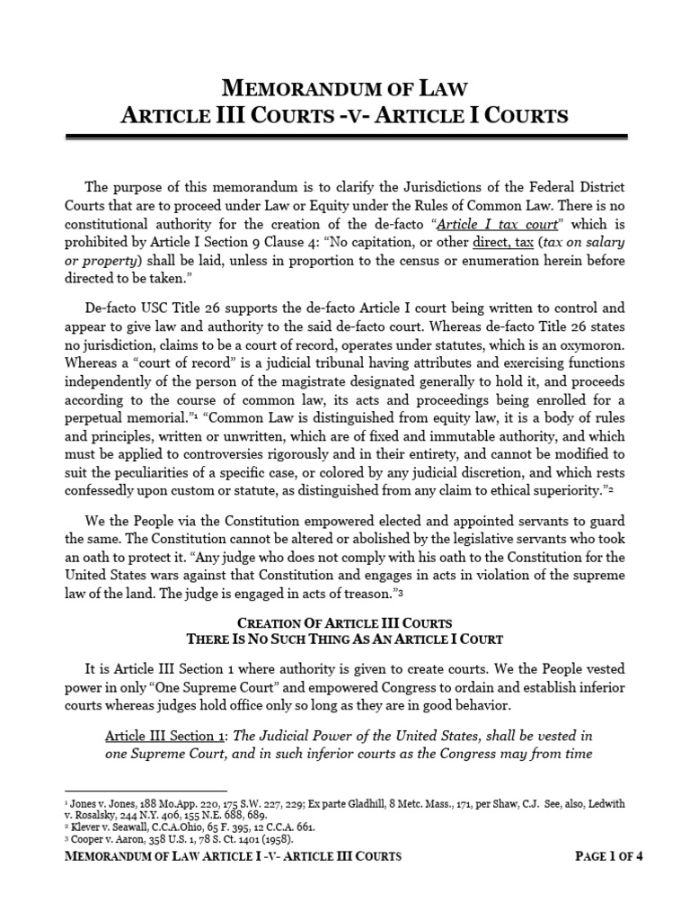 Article I V Article III Courts | PDF | Article Three Of The United ...