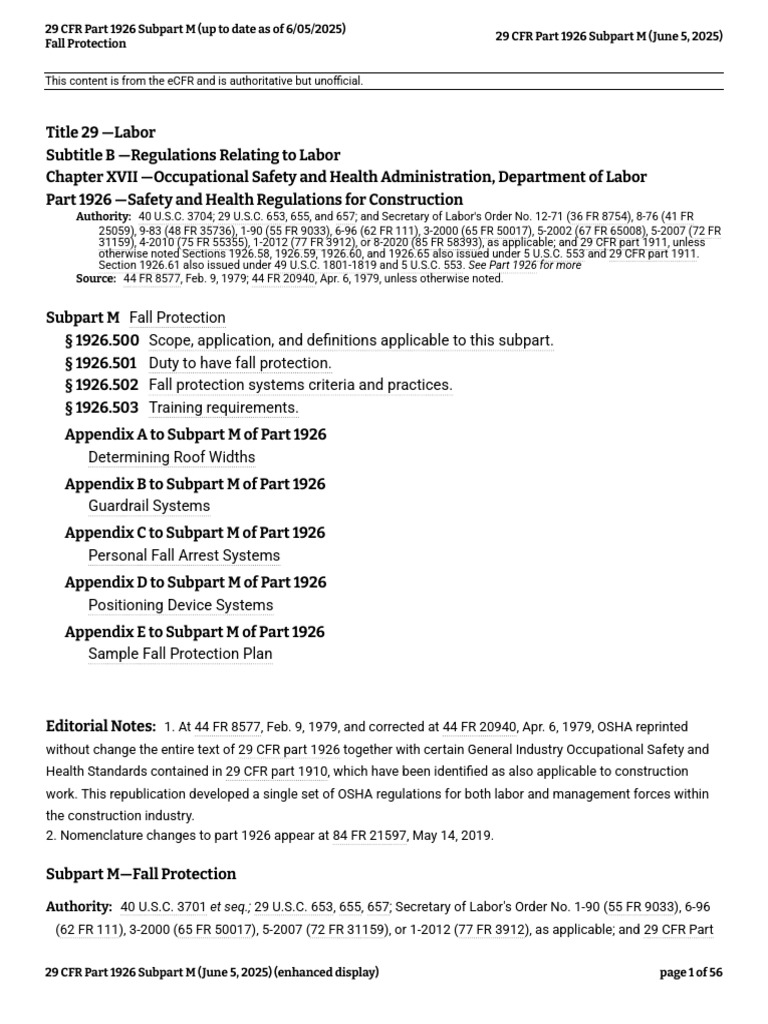 OSHA Fall Protection Regulations Summary | PDF