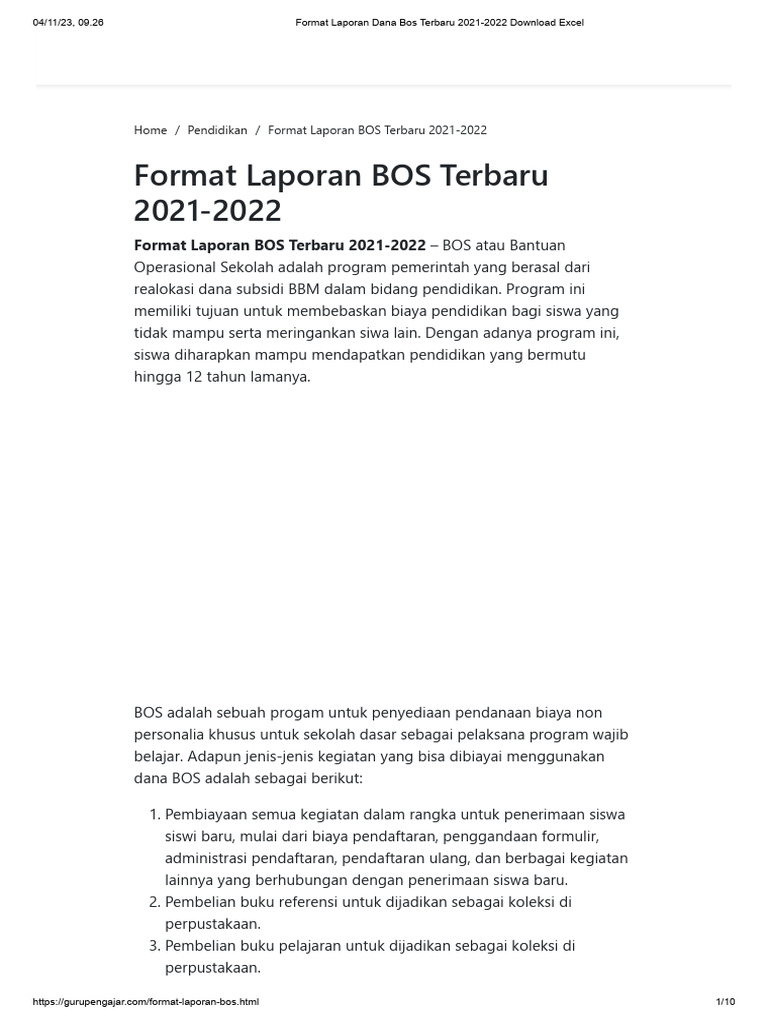 Format Laporan Dana BOS 2021-2022 | PDF